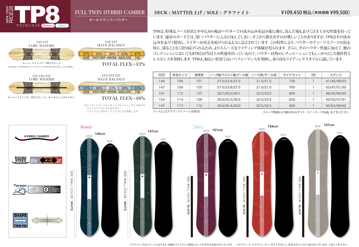 24-25 RICE28(ﾗｲｽﾄｩｴﾝﾃｨｰｴｲﾄ) / TP8 [Men's] [151cm 154cm 157cm] ≪商品一覧≫